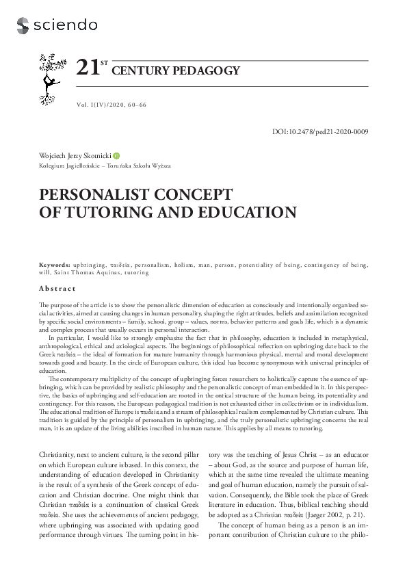 (PDF) Personalist Concept of Tutoring and Education