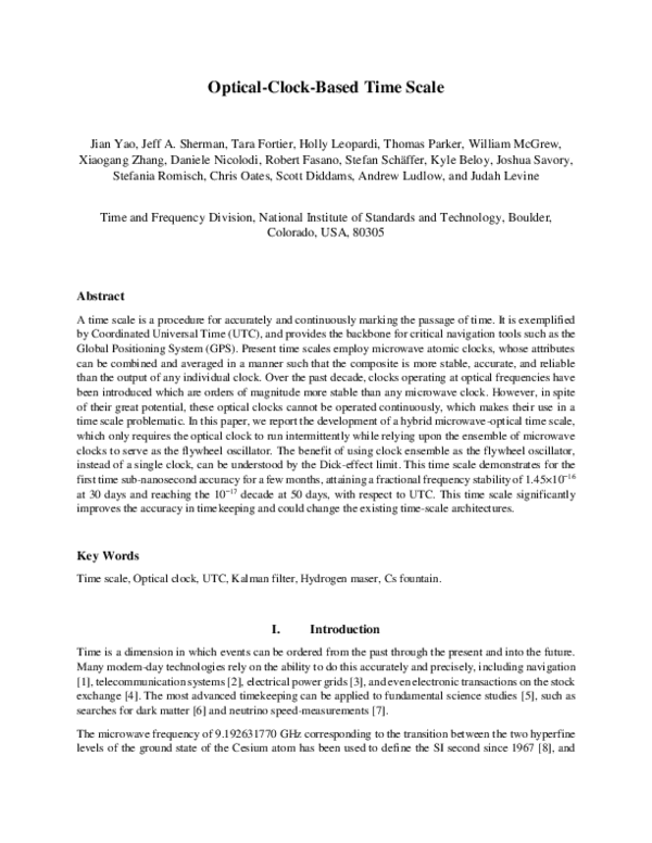 (PDF) Optical-Clock-Based Time Scale | William McGrew - Academia.edu