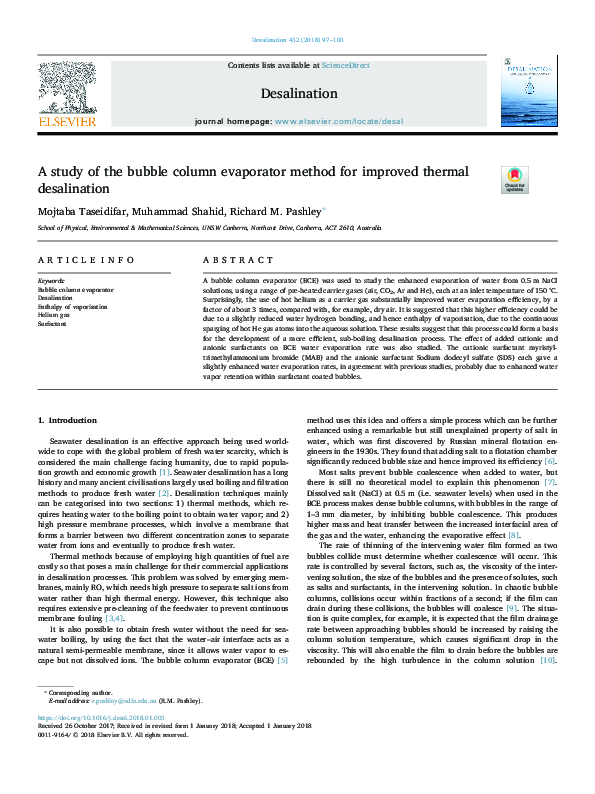 (PDF) A study of the bubble column evaporator method for improved ...