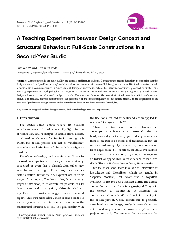 (PDF) A Teaching Experiment between Design Concept and Structural ...