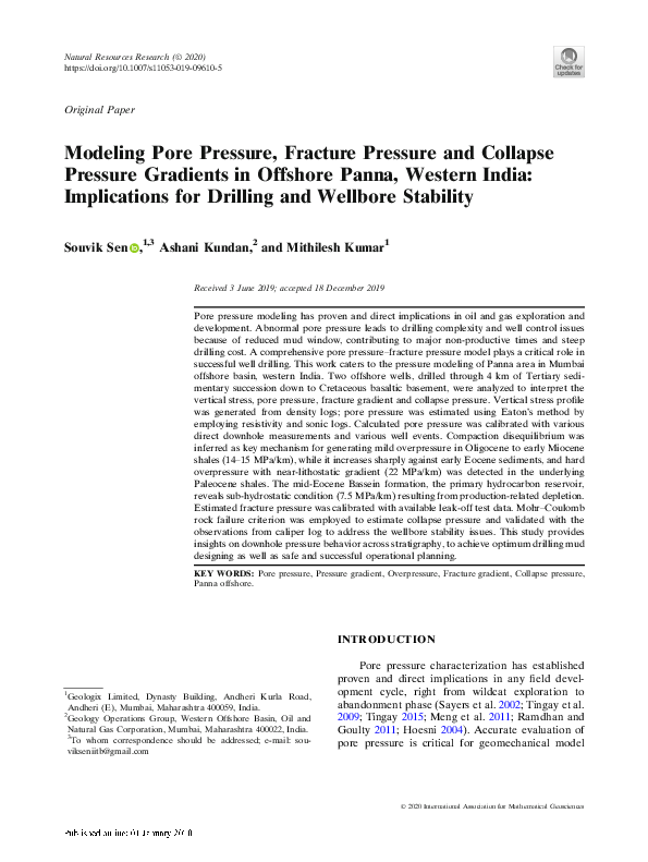 (PDF) Modeling Pore Pressure, Fracture Pressure and Collapse Pressure ...