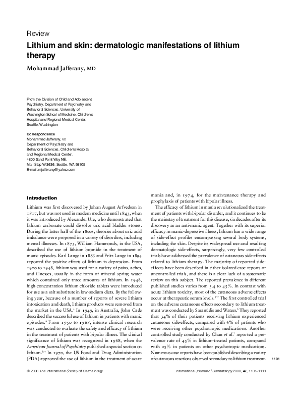 (PDF) Lithium and skin: dermatologic manifestations of lithium therapy