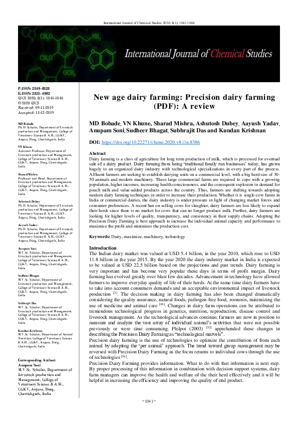 (PDF) New age dairy farming: Precision dairy farming (PDF): A review
