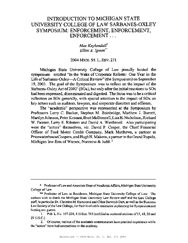 (PDF) Introduction to Michigan State University College of Law Sarbanes ...
