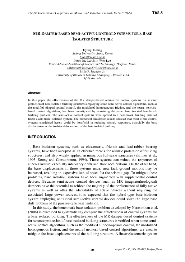 (PDF) MR damper-based semi-active control systems for a base isolated structure