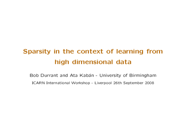 (PDF) Sparsity in the context of learning from high dimensional data
