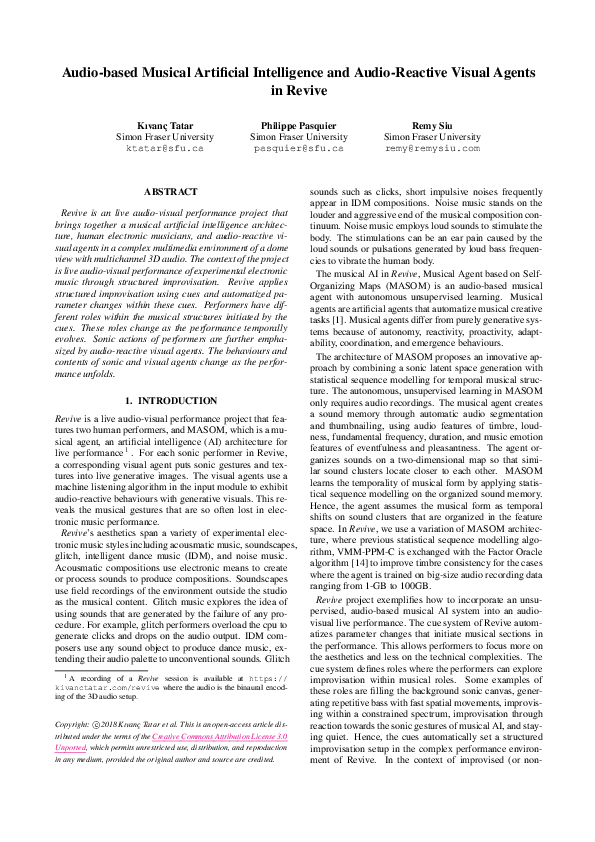 (PDF) Audio-based Musical Artificial Intelligence and Audio-Reactive Visual Agents in Revive