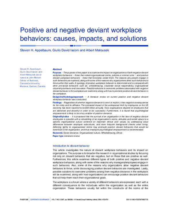 (PDF) Positive and negative deviant workplace behaviors: causes ...