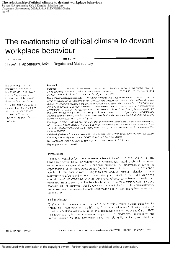 (PDF) The relationship of ethical climate to deviant workplace behaviour