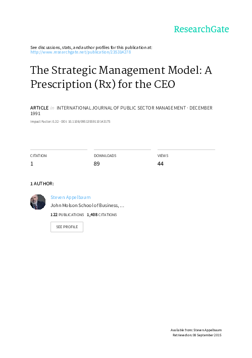 (PDF) The Strategic Management Model: A Prescription (Rx) for the CEO