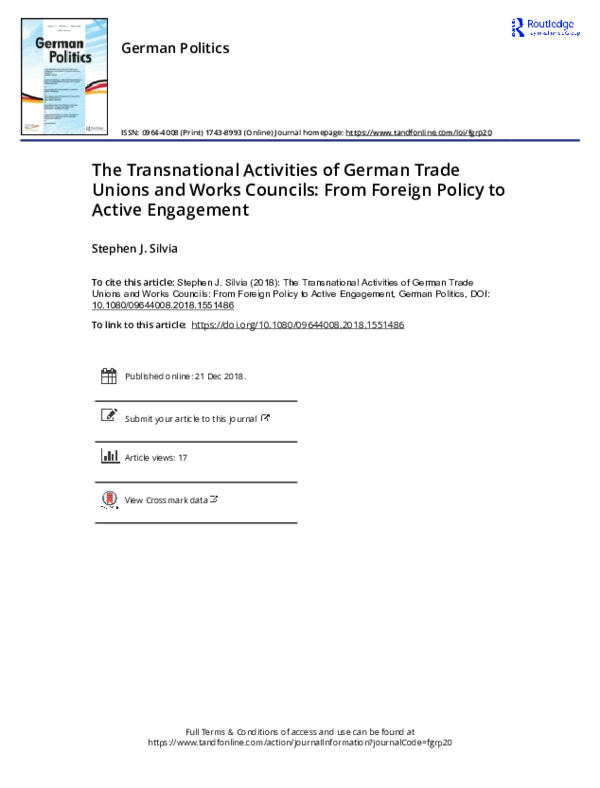 (PDF) The Transnational Activities of German Trade Unions and Works ...