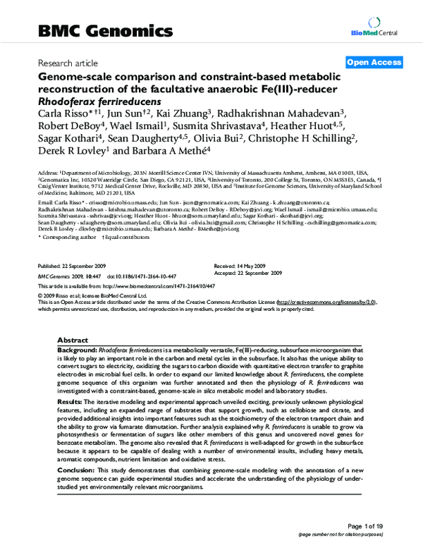 (PDF) Genome-scale comparison and constraint-based metabolic ...