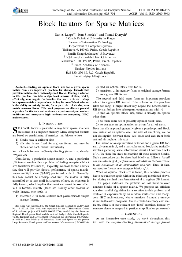 (PDF) Block Iterators for Sparse Matrices