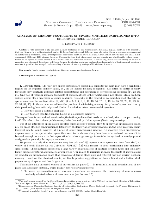 (PDF) Analysis of Memory Footprints of Sparse Matrices Partitioned Into Uniformly-Sized Blocks ...