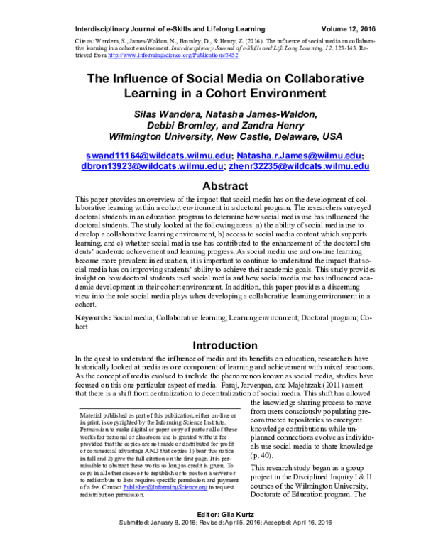(PDF) The Influence of Social Media on Collaborative Learning in a ...