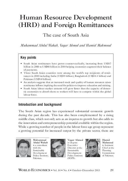 (PDF) Human Resource Development (HRD) and Foreign Remittances The case of South Asia