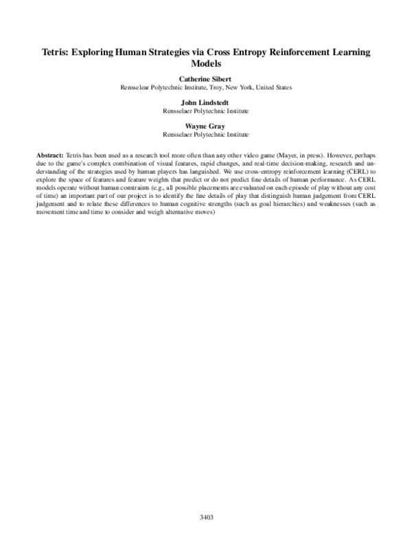 (PDF) Tetris: Exploring Human Strategies via Cross Entropy Reinforcement Learning Models
