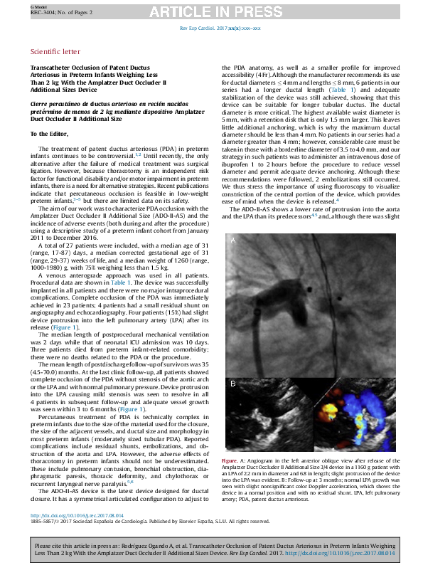(PDF) Transcatheter occlusion of patent ductus arteriosus by Rashkind ...