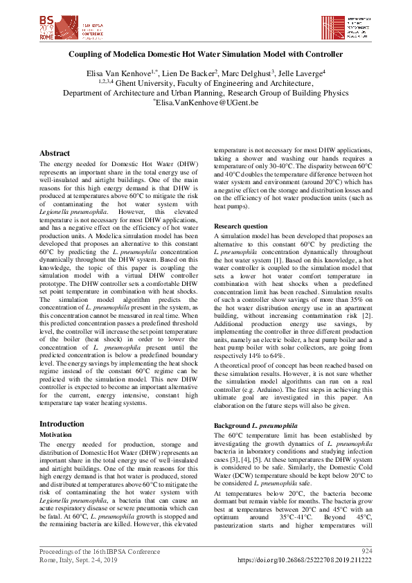 (PDF) Coupling of Modelica Domestic Hot Water Simulation Model with Controller