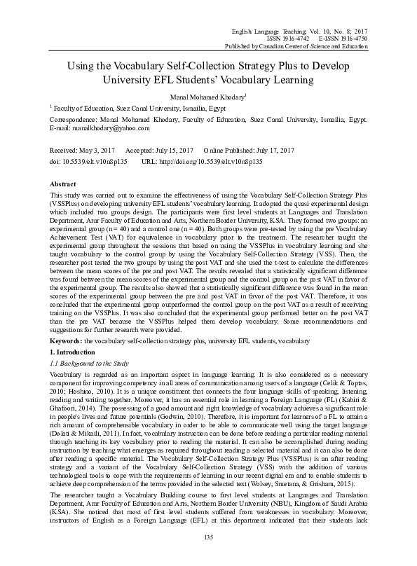 (PDF) Using the Vocabulary Self-Collection Strategy Plus to Develop ...