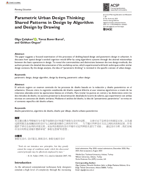 (PDF) Parametric Urban Design Thinking: Shared Patterns in Design by Algorithm and Design by Drawing