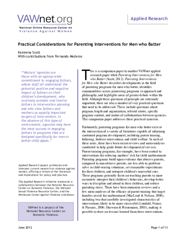 (PDF) Practical Considerations for Parenting Interventions for Men who ...