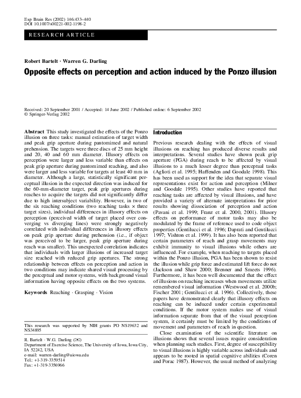 (PDF) Opposite effects on perception and action induced by the Ponzo ...