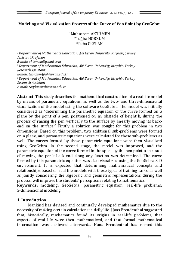 (PDF) Modeling and Visualization Process of the Curve of Pen Point by GeoGebra