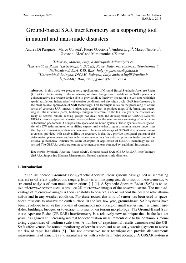 Pdf Ground Based Sar Interferometry As A Supporting Tool In Natural And Man Made Disasters