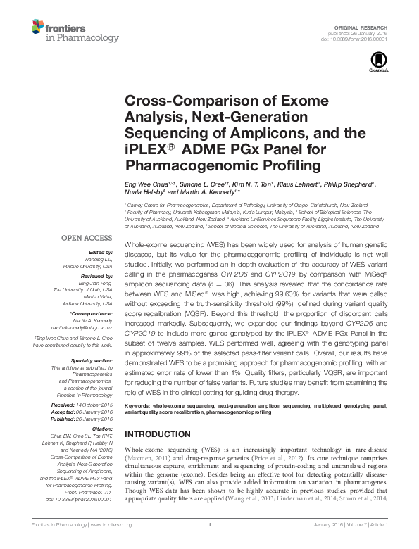 (PDF) Cross-Comparison of Exome Analysis, Next-Generation Sequencing of Amplicons, and the iPLEX ...