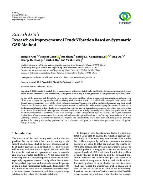(PDF) Research on Improvement of Truck Vibration Based on Systematic ...