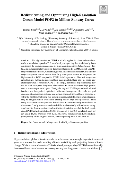 (PDF) Redistributing and Optimizing High-Resolution Ocean Model POP2 to Million Sunway Cores