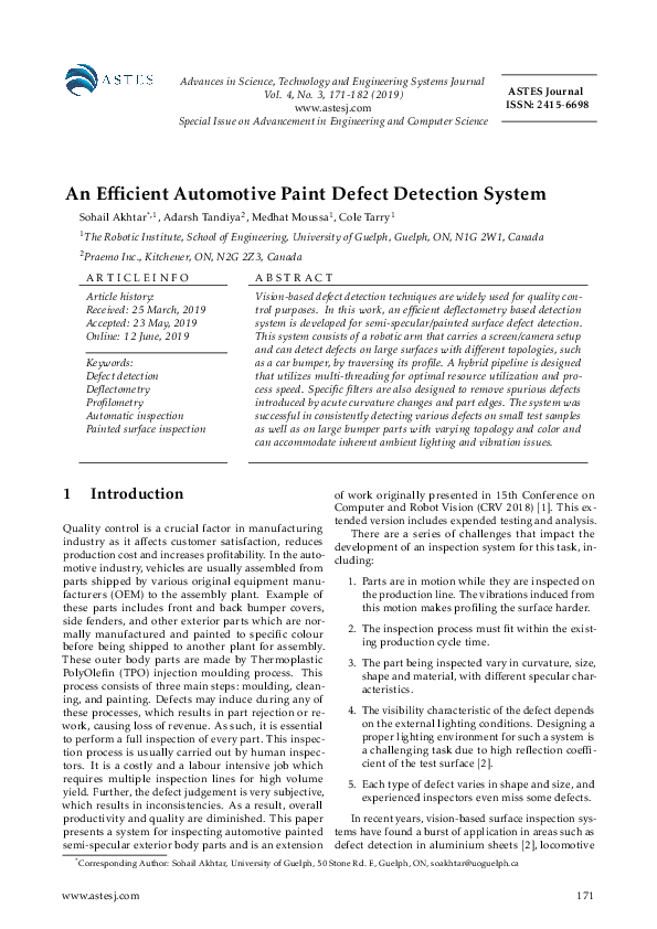 (PDF) An Efficient Automotive Paint Defect Detection System