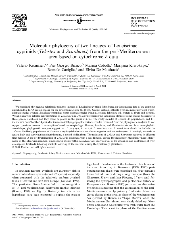 (PDF) Molecular phylogeny of two lineages of Leuciscinae cyprinids ...