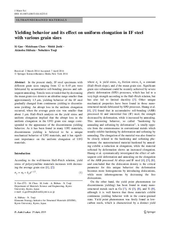 (PDF) Yielding behavior and its effect on uniform elongation in IF ...