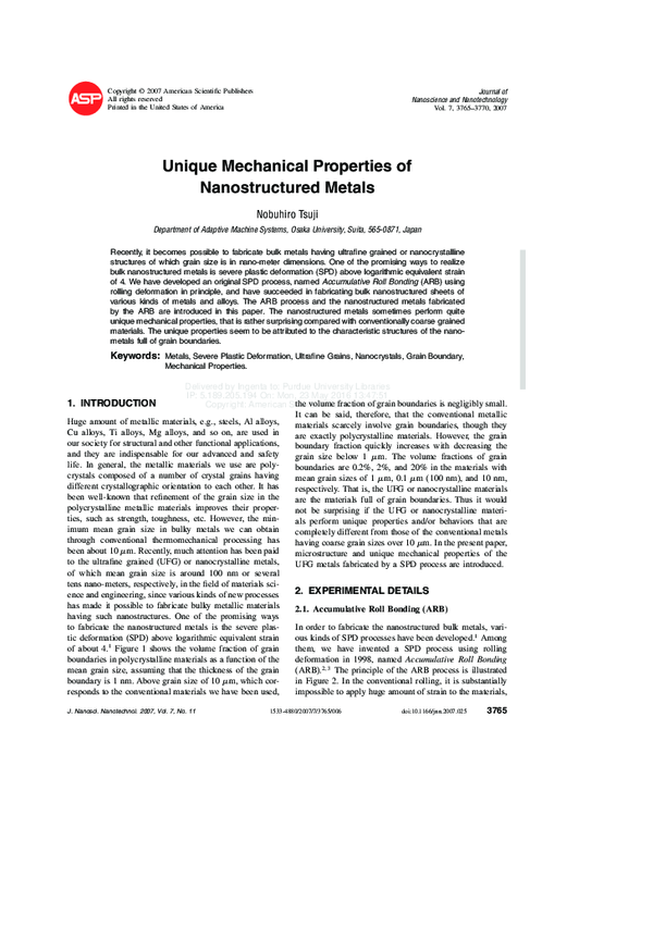 (PDF) Unique Mechanical Properties of Nanostructured Metals