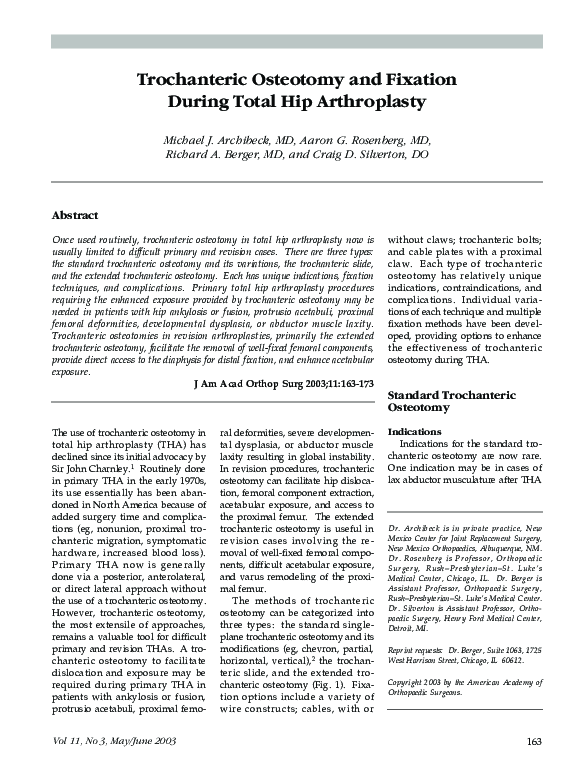 (PDF) Trochanteric Osteotomy and Fixation During Total Hip Arthroplasty