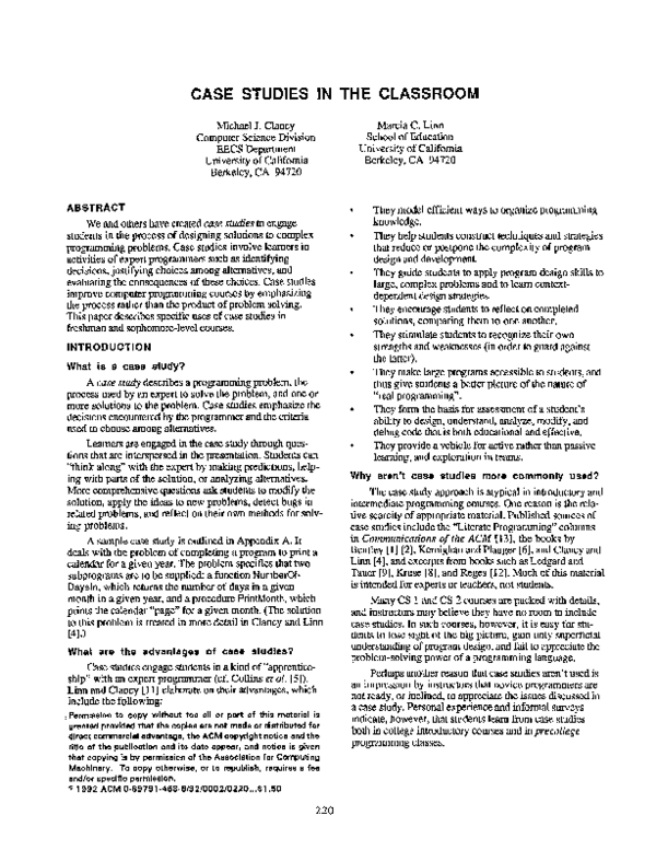 (PDF) Case studies in the classroom