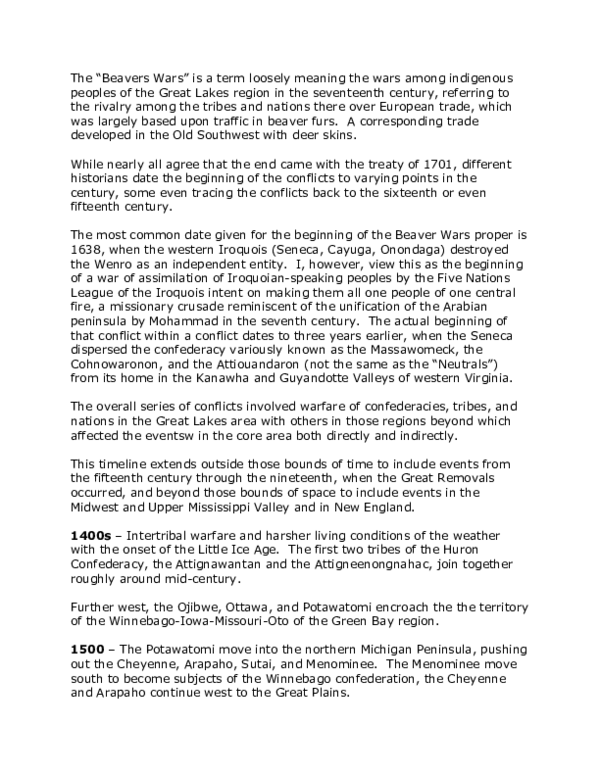 (PDF) Timeline of the Beaver Wars