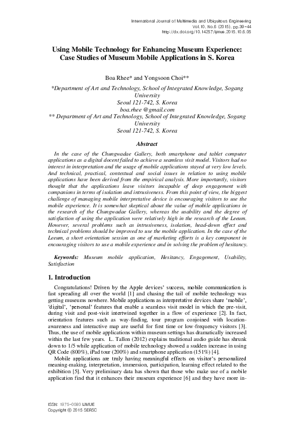 (PDF) Using Mobile Technology for Enhancing Museum Experience: Case ...
