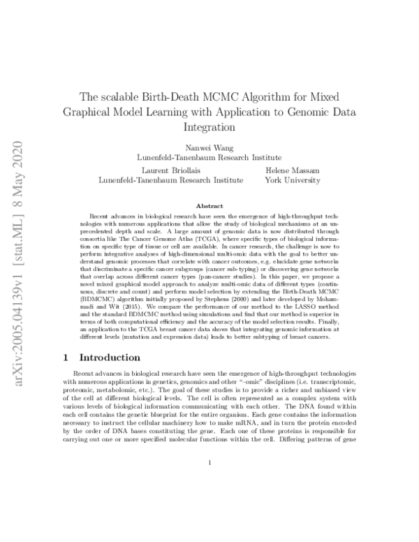 (PDF) The scalable Birth-Death MCMC Algorithm for Mixed Graphical Model Learning with ...