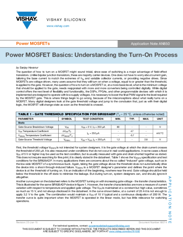 (PDF) Power MOSFET Basics: Understanding the Turn-On Process