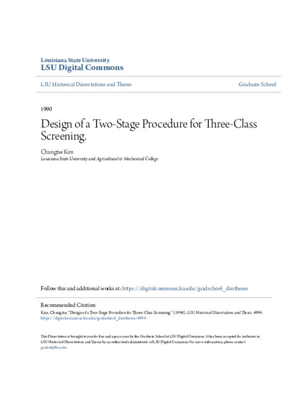(PDF) Design of a two-stage procedure for three-class screening | Kwei ...