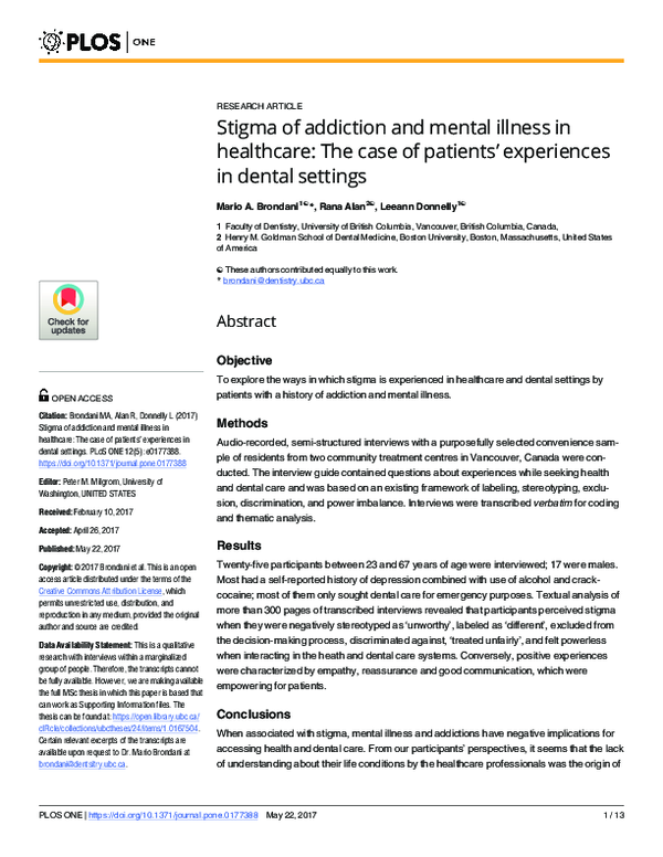 (PDF) Stigma of addiction and mental illness in healthcare: The case of ...