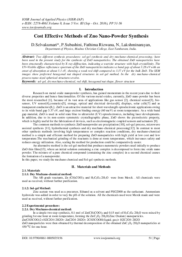 (PDF) Cost Effective Methods of Zno Nano-Powder Synthesis
