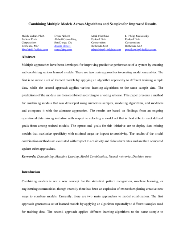 Pdf Combining Multiple Models Across Algorithms And Samples For