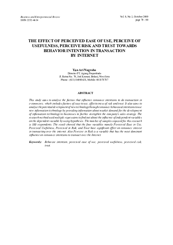 (PDF) The Effect of Perceived Ease of Use, Perceive of Usefulness, Perceive Risk and Trust ...