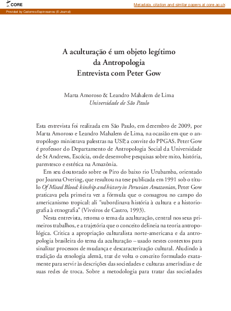 (PDF) A aculturação é um objeto legítimo da Antropologia Entrevista com ...