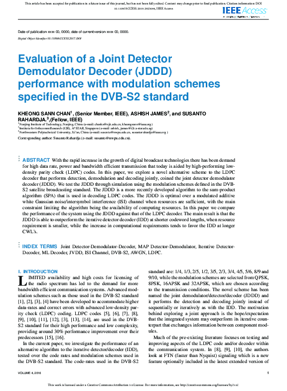 (PDF) Evaluation of a Joint Detector Demodulator Decoder (JDDD) performance with modulation ...