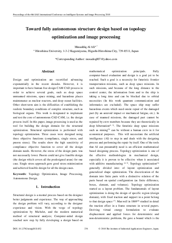 (PDF) Toward Fully Autonomous Structure Design based on Topology Optimization and Image Processing